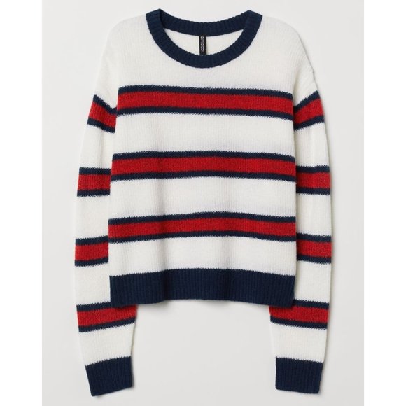 H&M | Sweaters | Hm White Red Blue Striped Crewneck Long Sleeve Sweater Large Nwt | Poshmark